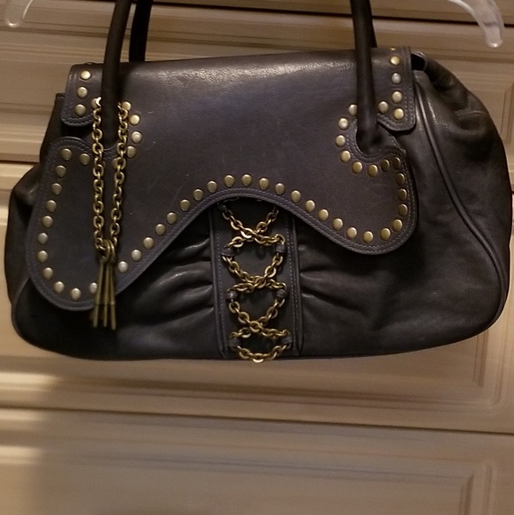 Be & D | Bags | Bed Blue Leather Bag With Metal Details | Poshmark
